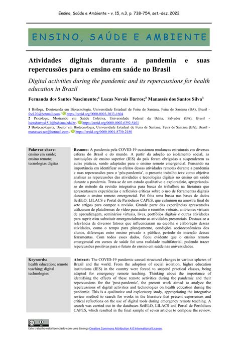 Pdf Atividades Digitais Durante A Pandemia E Suas Repercussões Para O