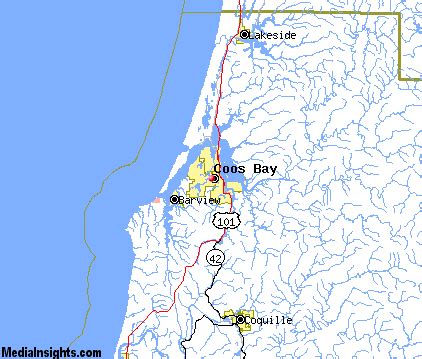 Coos Bay Oregon Map Coastal City Streets And Harbor