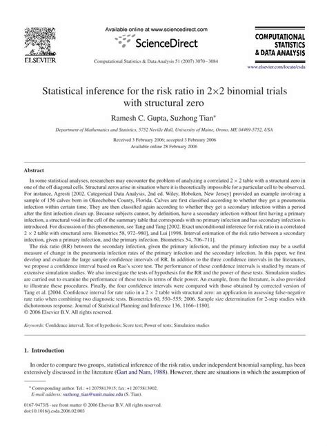 Pdf Statistical Inference For The Risk Ratio In Binomial Trials With