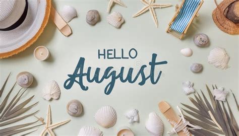 A Colorful Poster With The Words Hello August Stock Illustration