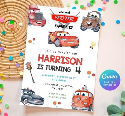 Cars Invitation Lightning Mcqueen Invite Printable Birthday Party