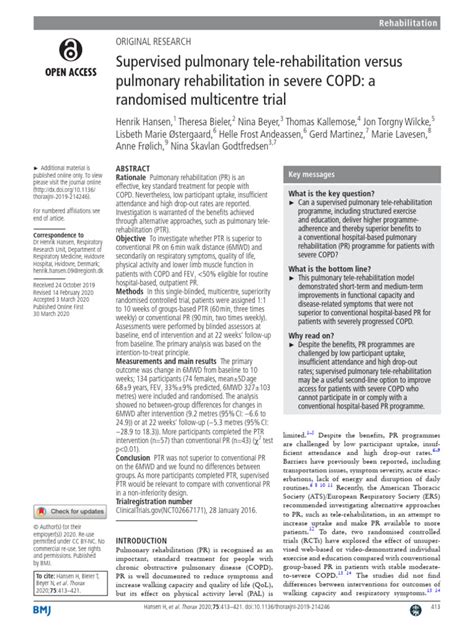 Supervised Pulmonary Tele Rehabilitation Versus Pdf Chronic Obstructive Pulmonary Disease