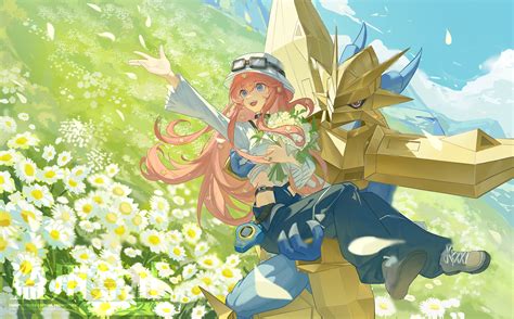 W Wwukuai Magnamon Digimon Absurdres Highres 1girl Arm Up