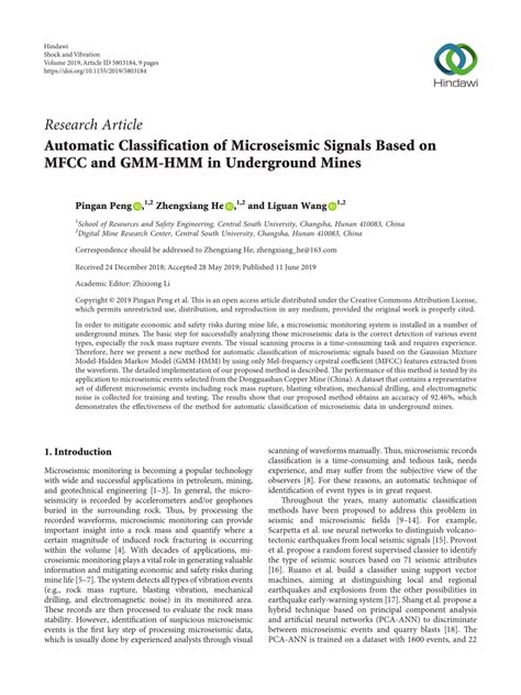 Pdf Automatic Classification Of Microseismic Signals Based On Mfcc