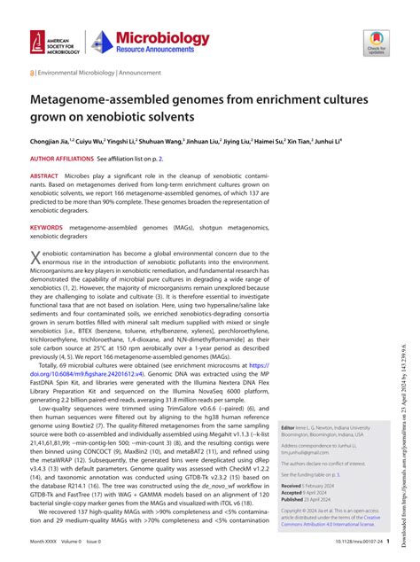 Pdf Metagenome Assembled Genomes From Enrichment Cultures Grown On Xenobiotic Solvents