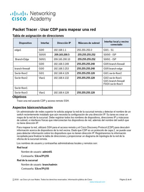 1015 Packet Tracer Use Cdp To Map A Network Es Xl Pdf Enrutador Computación