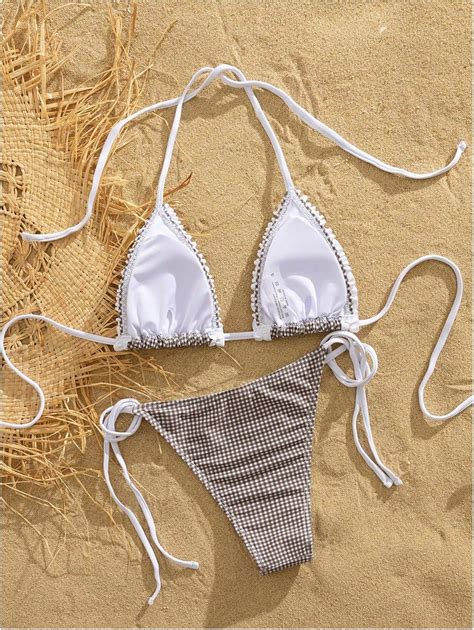 Makemechic Womens Polka Dots Triangle Thong Bikini Sets Floral Cute