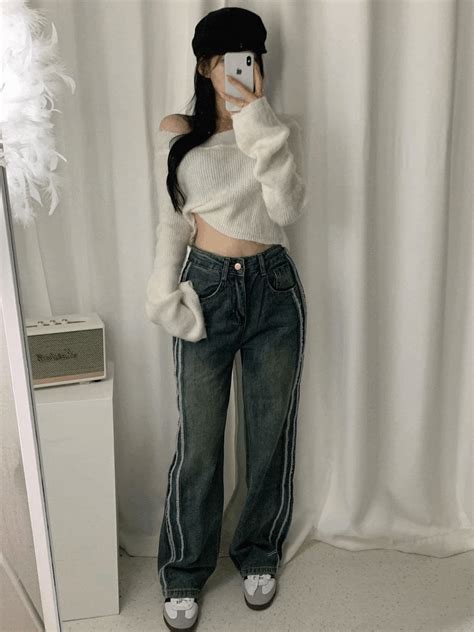 강추 파이브 테슬 유니크 와이드 데님 팬츠 수술 라인 트랙 청바지 2col 에이블리