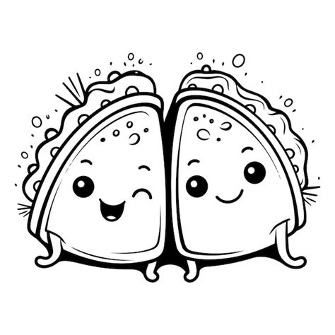 Ilustración De Dos Tacos Kawaii Aislados Sobre Un Fondo Blanco Vector