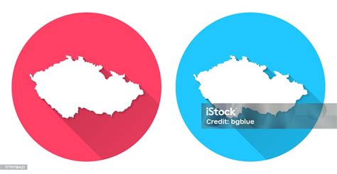 체코 공화국 지도 빨간색 또는 파란색 배경에 긴 그림자가 있는 둥근 아이콘 3차원 형태에 대한 스톡 벡터 아트 및 기타 이미지 3차원 형태 곡선 국가 지도 Istock
