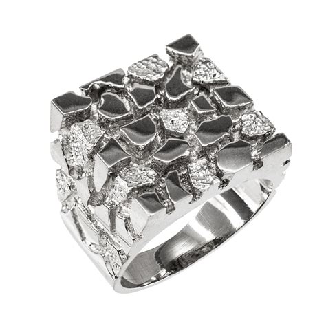 Sterling Silver Mens Square Nugget Ring