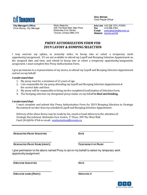 Fillable Online Proxy Authorization Form For 2019 Layoff And Fax