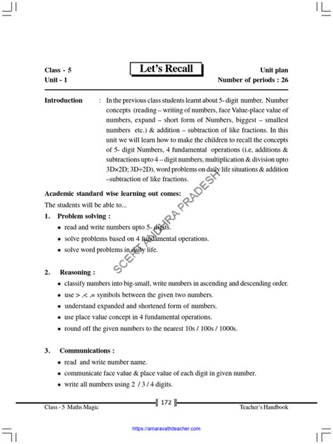 Class 5 Maths Unit Plans 176 206 Pdf Numbers Arithmetic