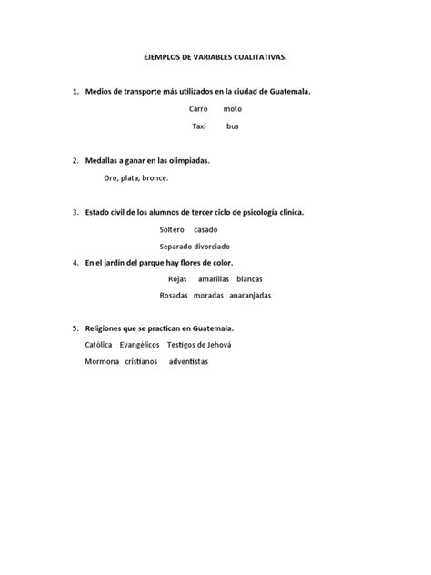 Ejemplos De Variables Cualitativas Pdf