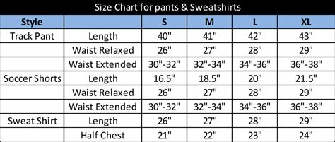 Size Chart T10 Sports