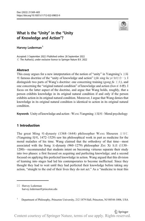 What Is The Unity In The Unity Of Knowledge And Action Request PDF