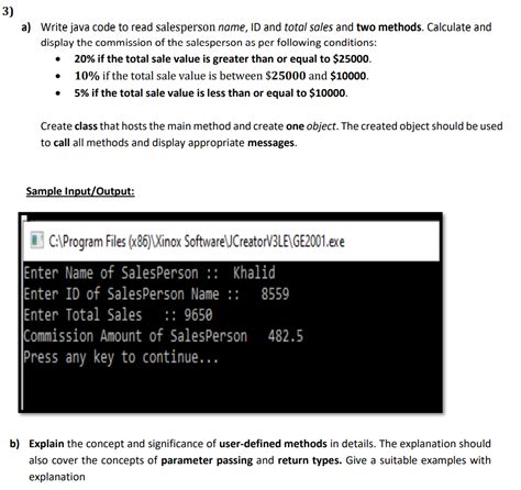 solved 3 a write java code to read salesperson name id