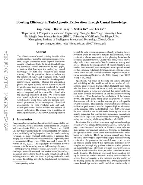 Pdf Boosting Efficiency In Task Agnostic Exploration Through Causal Knowledge