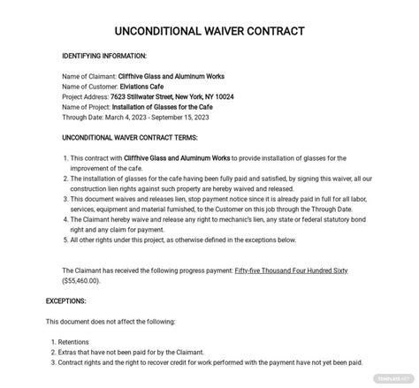 Unconditional Waivers Contract Template Google Docs Word Template Net