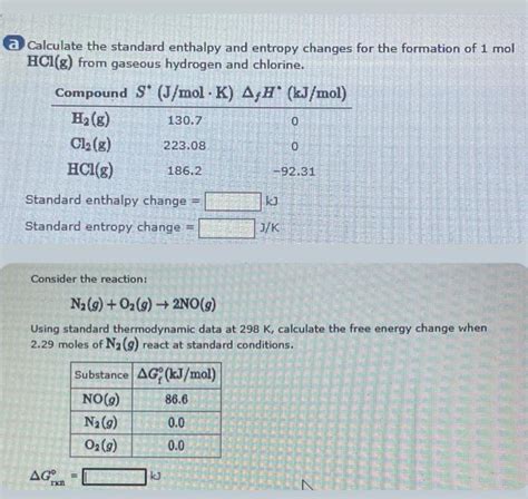 Solved A Calculate The Standard Enthalpy And Entropy Changes Chegg