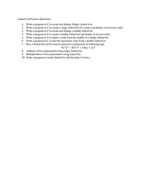 Linked List Practice Questions Linked List Practice Questions Write