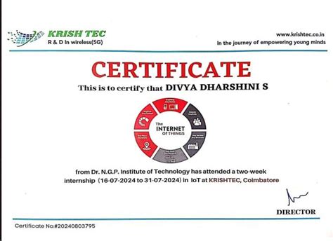 Divya Dharshini On Linkedin Iot Internship Technology Krishtec
