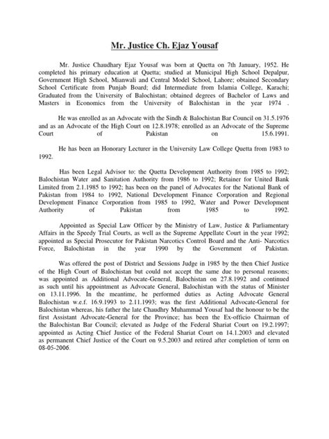 Justice Ch Ejaz Yousaf Career Overview Pdf Public Law Government