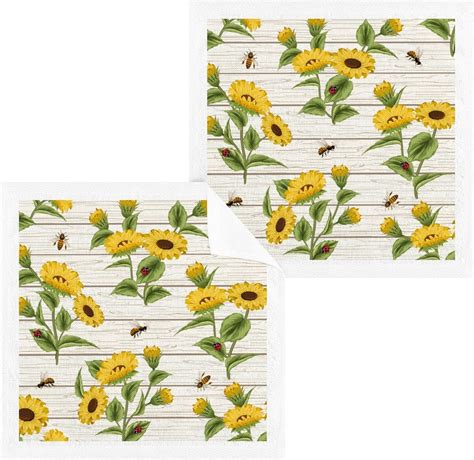 Coolnut Sunflower Board Wash Cloths 6 Pack 12 X 12 Inch Super Soft