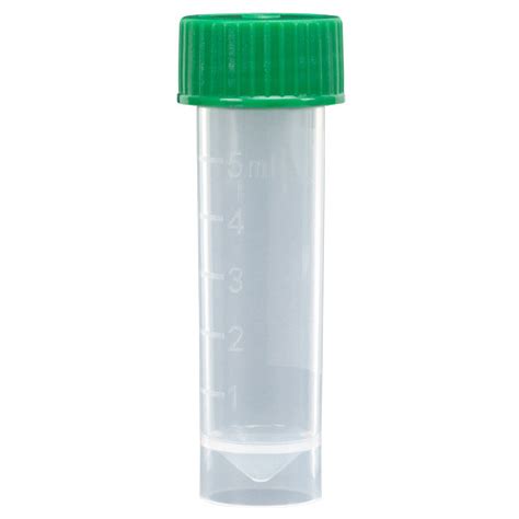 Transport Tube 5ml With Separate Green Screw Cap Pp Conical Bottom