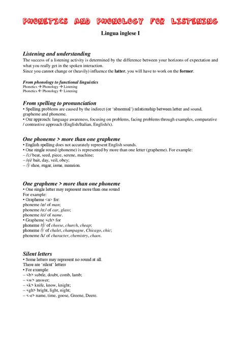 Phonetics And Phonology For Listening Docsity