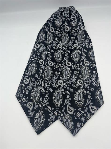 Mens Black And White Paisley Ascot Tie Cravat