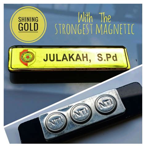 Jual Name Tag Papan Nama Warna Gold Emas Mengkilat Peniti Magnet Name Tag Indonesia
