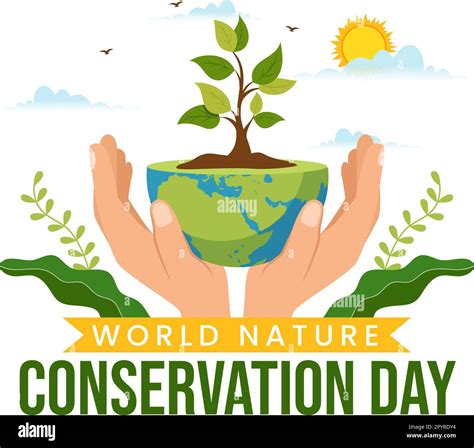 World Nature Conservation Day Vector Illustration With World Map Tree