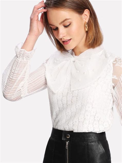 Pearl Beaded Detail Lace Overlay Blouse Overlay Blouse Lace Overlay
