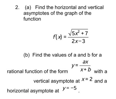 Answered 2 A Find The Horizontal And Vertical Bartleby