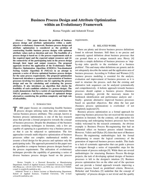 Pdf Business Process Design And Attribute Optimization Within An Evolutionary Framework