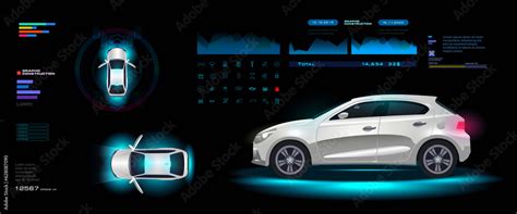 Realistic Model Of City Car In Different Projections Vehicle Interface Hud With Navigation Bar