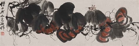 齐白石 南瓜蚱蚂335x1009国画超高清大图原图扫描真迹全图书画图片下载