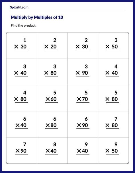 Multiply One Digit Numbers By Multiples Of 10 Math Worksheets