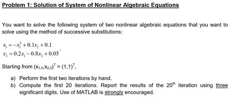 Solved Problem 1 Solution Of System Of Nonlinear Algebraic