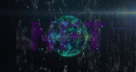 Animation Of Lightning Connected Dots And Rotating Globe Over Abstract