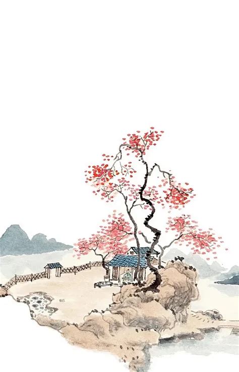 手绘水墨新中式写意插画秋图片下载