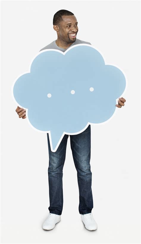 Happy Man Holding Speech Bubble Premium PSD Rawpixel