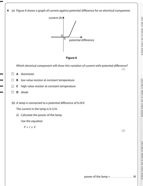 Gcse Edexcel Physics Combined Science Potential Difference And Resistance Figure 6 Shows A Graph