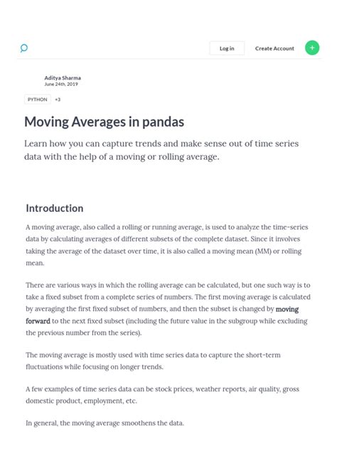 Moving Averages In Pandas Article Datacamp Pdf Moving Average