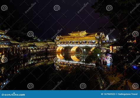 Fenghuang Ancient Town Illuminated At Night Stock Image Image Of