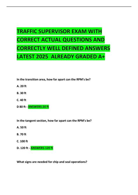 Traffic Supervisor Exam With Correct Actual Questions And Correctly Well Defined Answers Latest