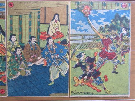 Yahooオークション 戦前 絵葉書 源頼光 鬼退治 8枚揃い 木版摺 妖怪