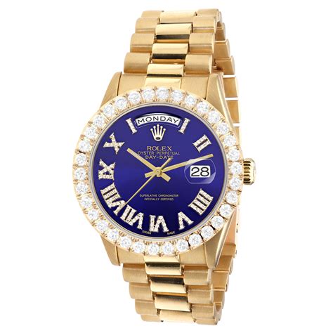 Gold Watch Rolex Day Date 36mm Blue Roman Numerals Dial President