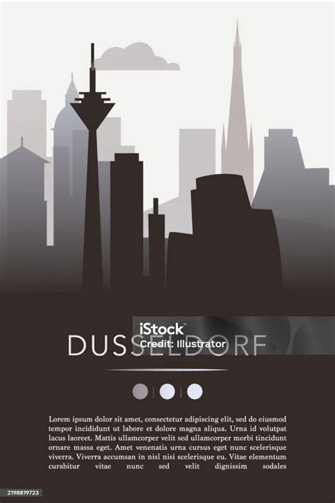 뒤셀도르프 도시 서식 파일 웹 사이트 프리젠 테이션 첫 페이지 초대장 스카이 라인 랜드 마크와 출판물 시트 벡터 독일 이미지 레이아웃 간단하고 회색조 0명에 대한 스톡 벡터